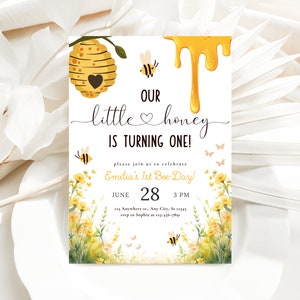 First Bee Day Birthday Invitation, 1st Bee-day Party Invite, First ...