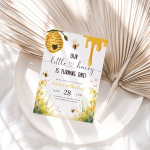 First Bee Day Birthday Invitation, 1st Bee-day Party Invite, First ...