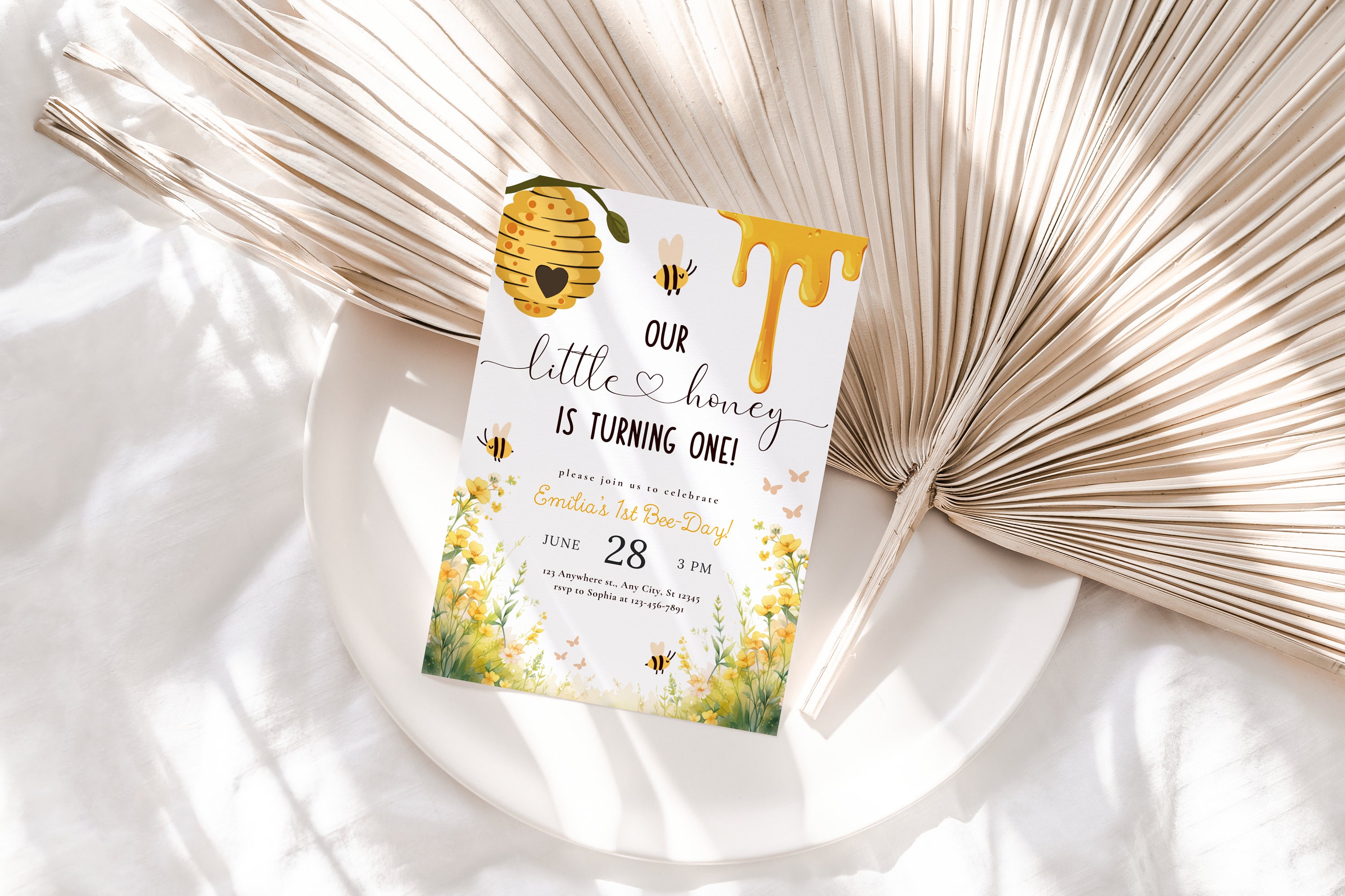 First Bee Day Birthday Invitation, 1st Bee-day Party Invite, First ...