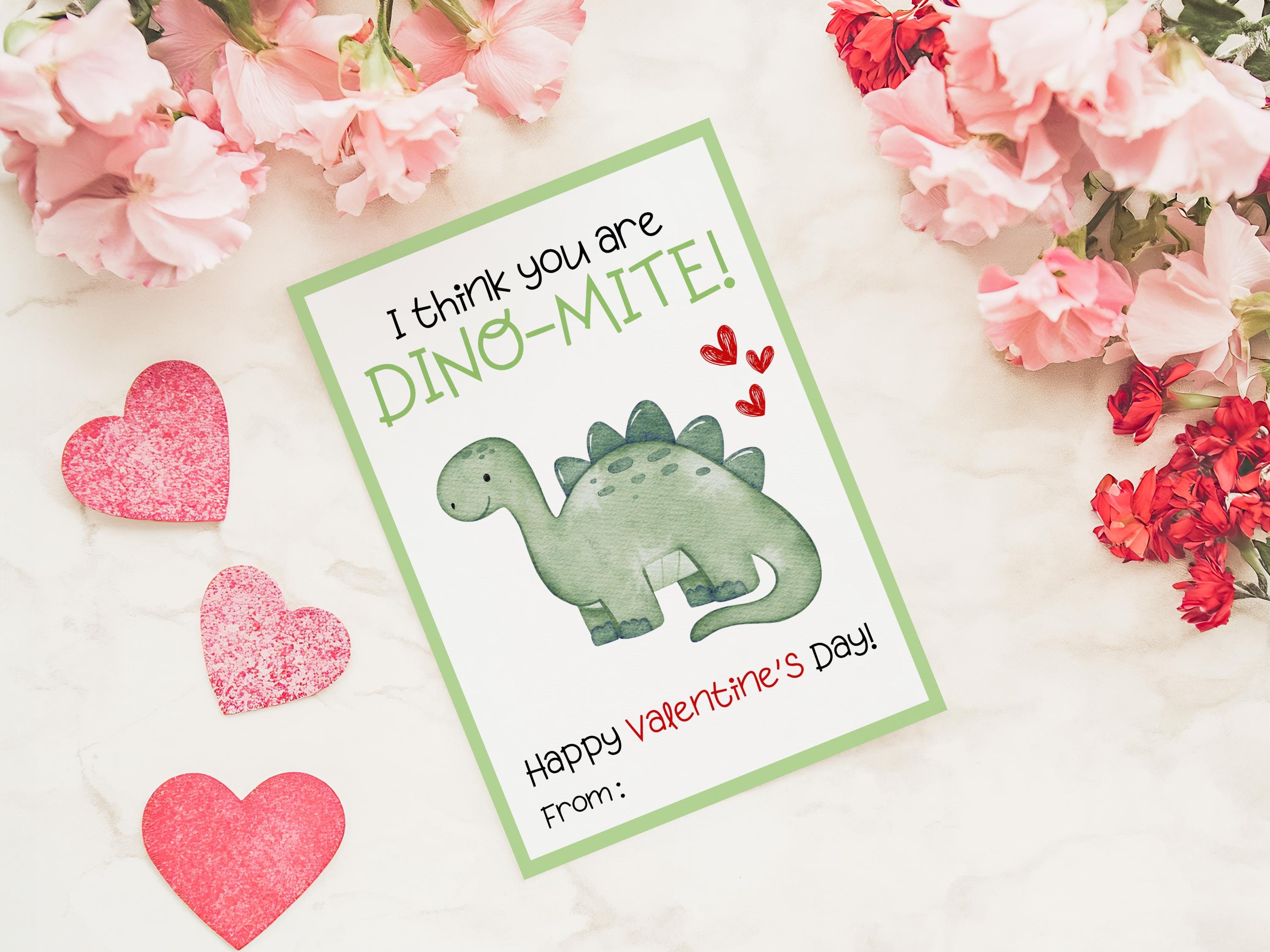 Dinosaur Valentine's Day Cards for Kids, Kids Valentine Cards, Dino ...