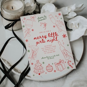 Christmas Girls Night in Invite, Holiday Christmas Bow Party Invite ...