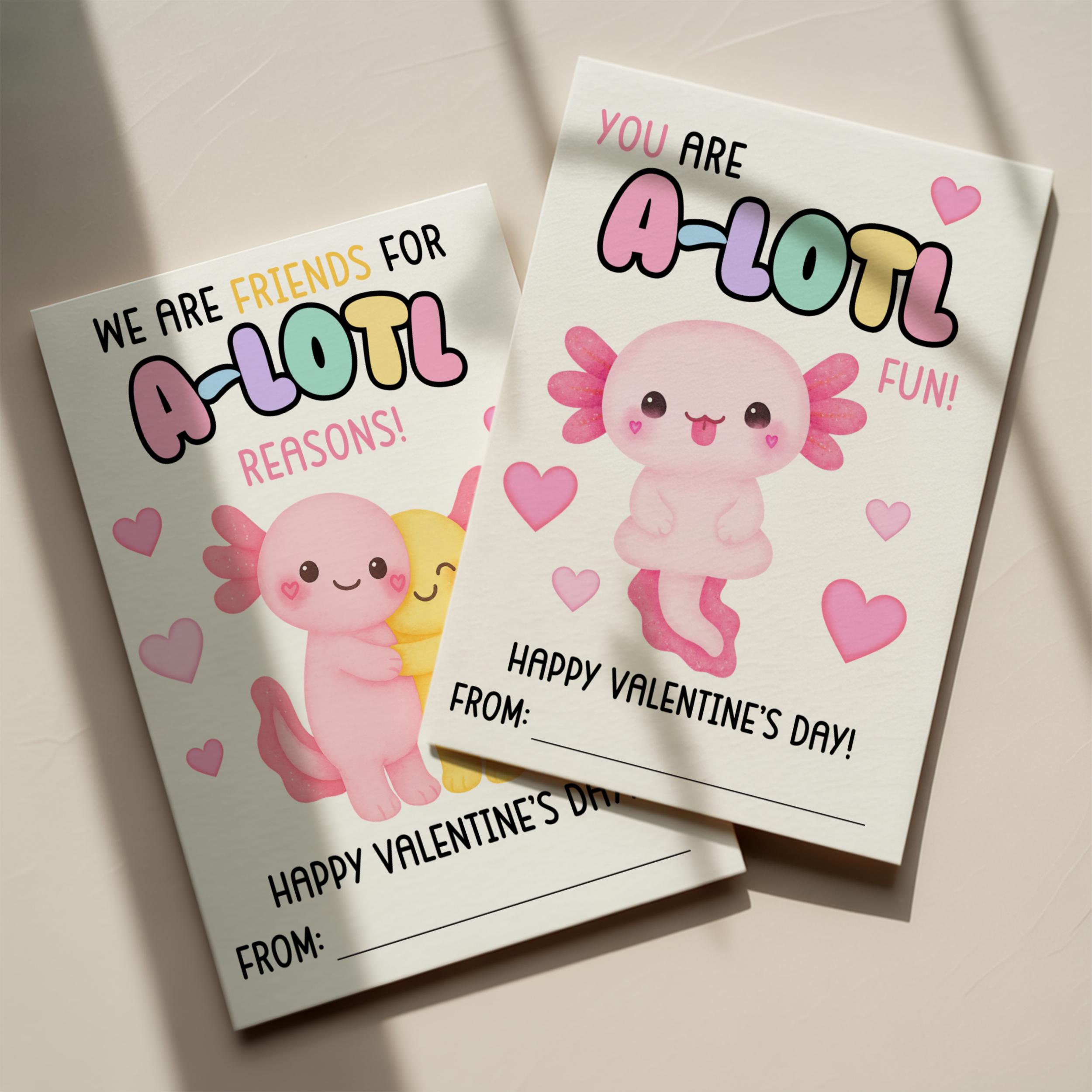 Axolotl Valentine's Day Cards, Axolotl Valentines Cards, Printable ...