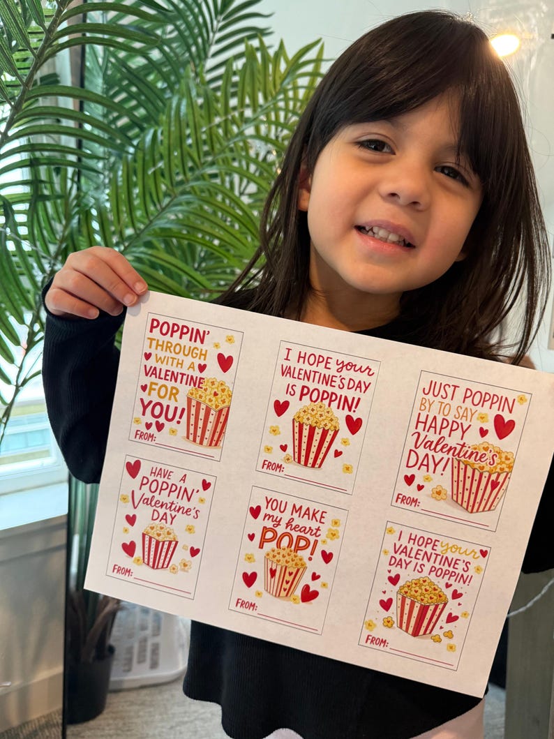 Popcorn Valentine's Day Cards for Kids, Kids Valentine Cards, Poppin ...