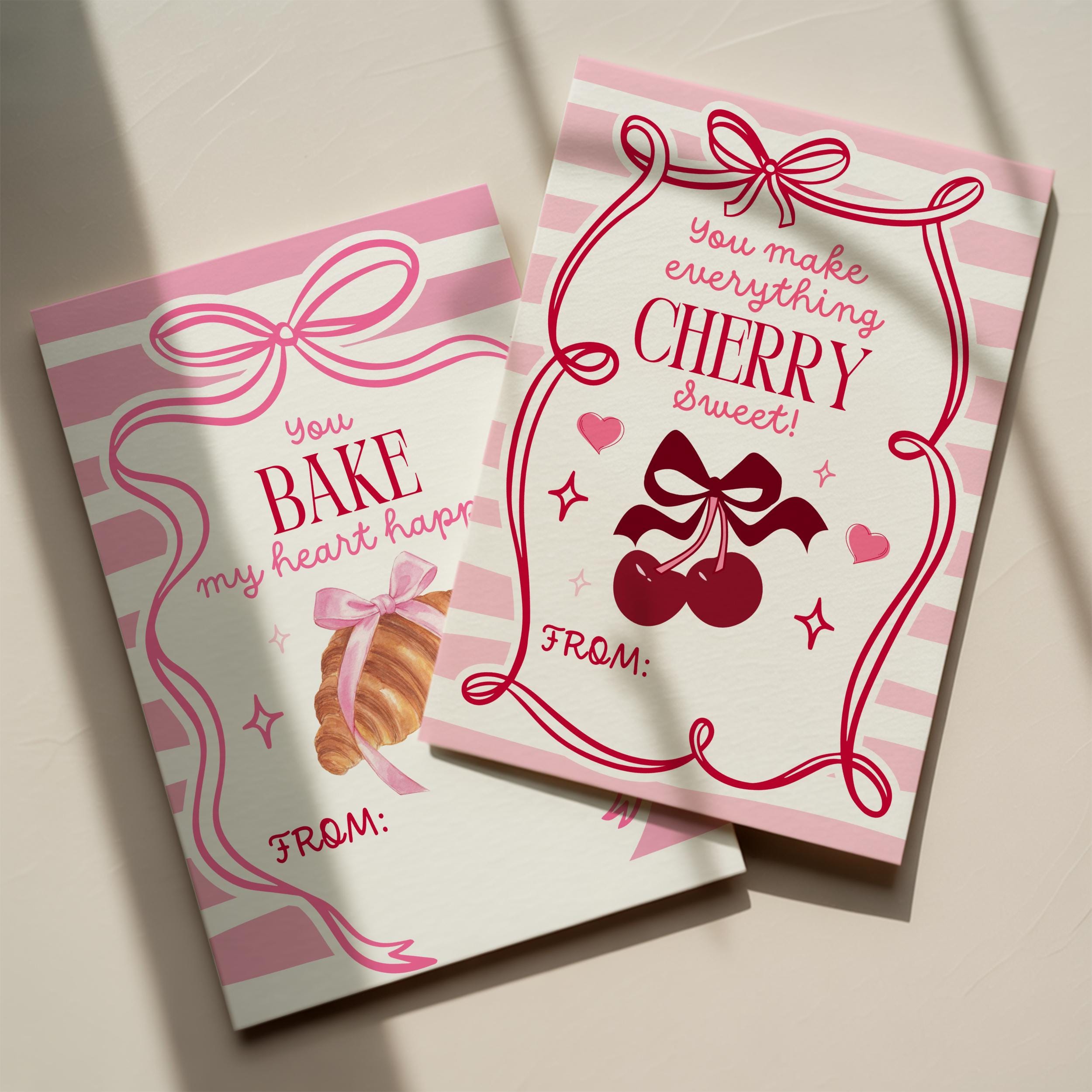 Coquette Valentine Cards for Kids, Pink Bow Valentines, Cute Classroom ...