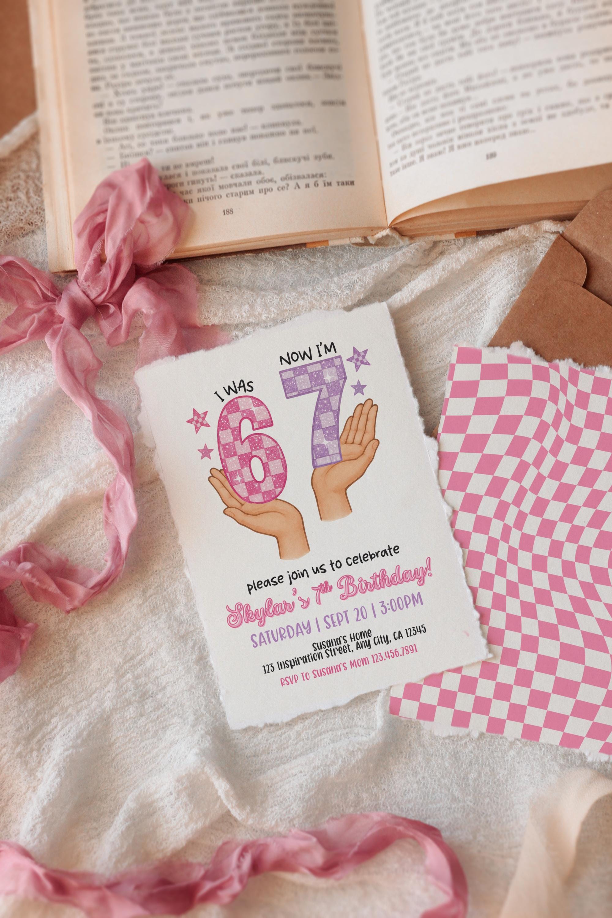 6-7 Birthday Invitation for Girls, Editable Meme Trending Six Seven ...