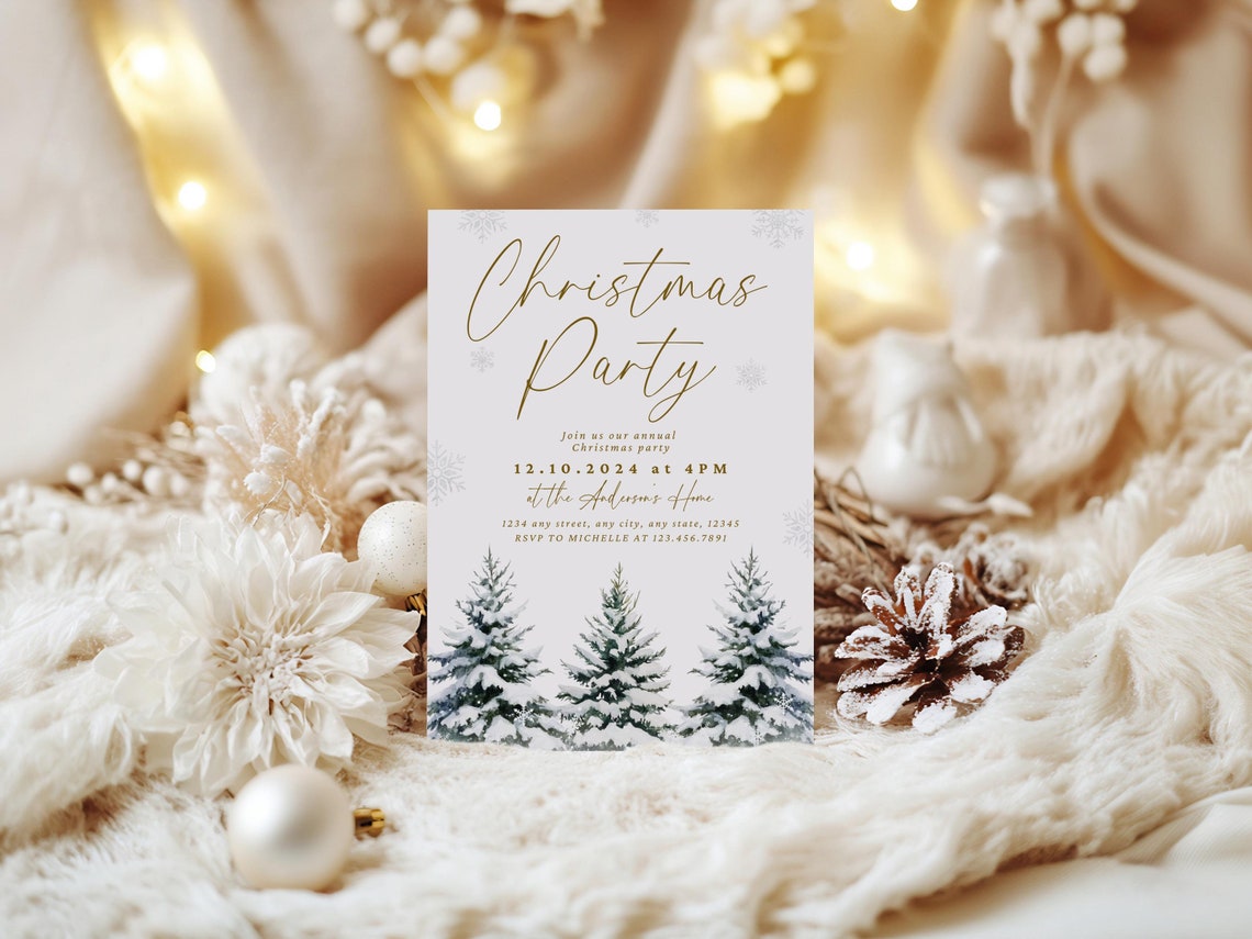 Christmas Party Invitation, Holiday Party Invite, Template Editable ...