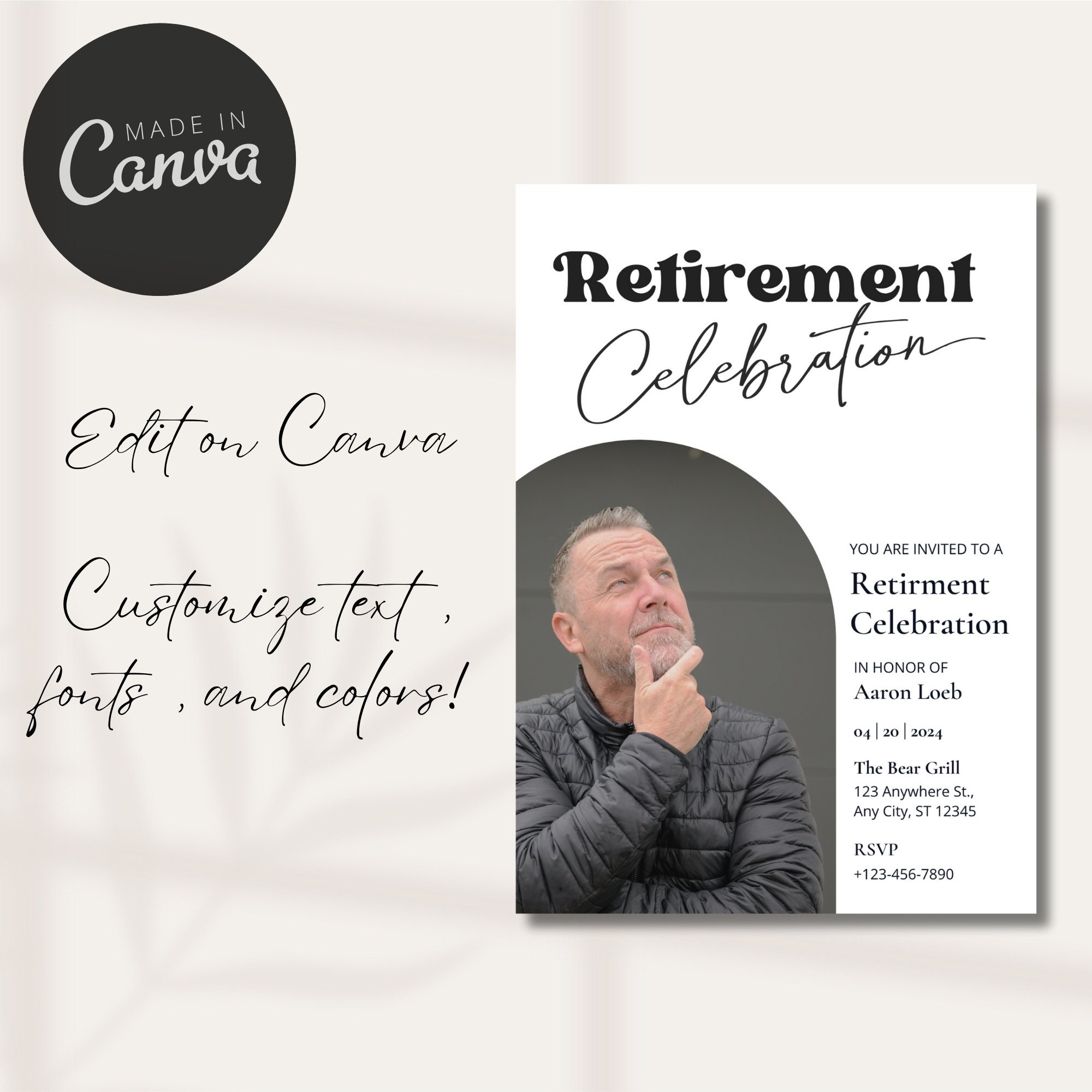 EDITABLE Retirement Party Invitation, Photo Minimalist Retirement ...