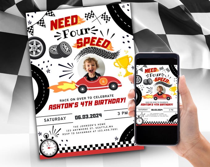 Need Four Speed Birthday Invitation, 4th Birthday Party Invitation ...