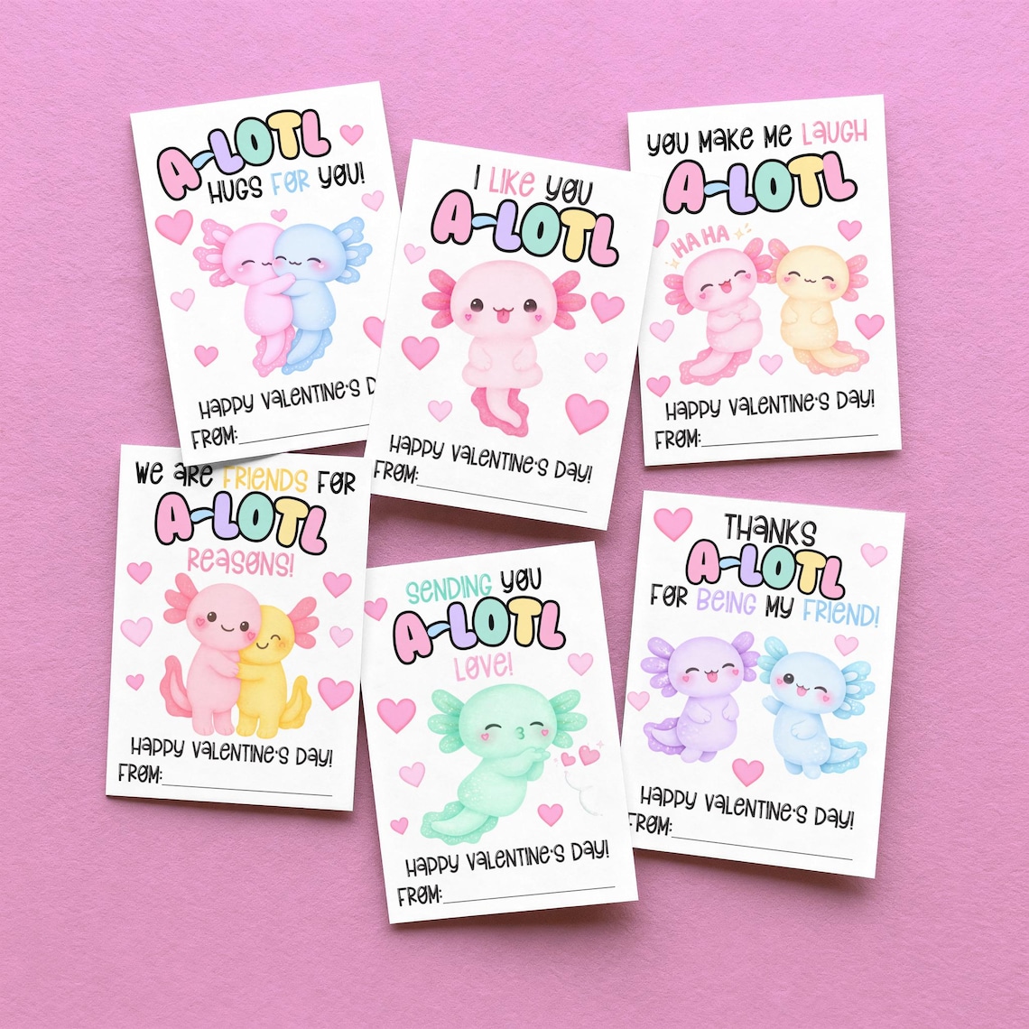 Axolotl Valentine's Day Cards, Axolotl Valentines Cards, Printable ...
