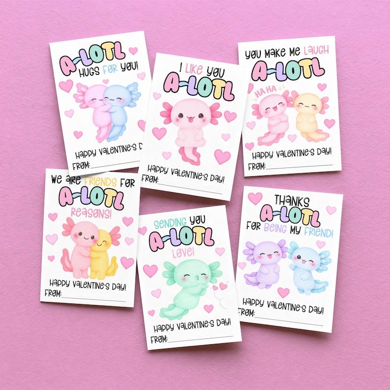 Axolotl Valentine's Day Cards, Axolotl Valentines Cards, Printable ...
