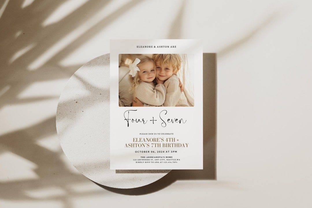 Joint Birthday Invitation With Photo, Sibling Birthday Invitation ...