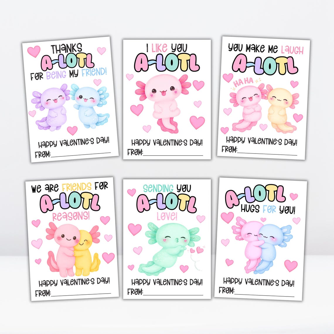 Axolotl Valentine's Day Cards, Axolotl Valentines Cards, Printable ...