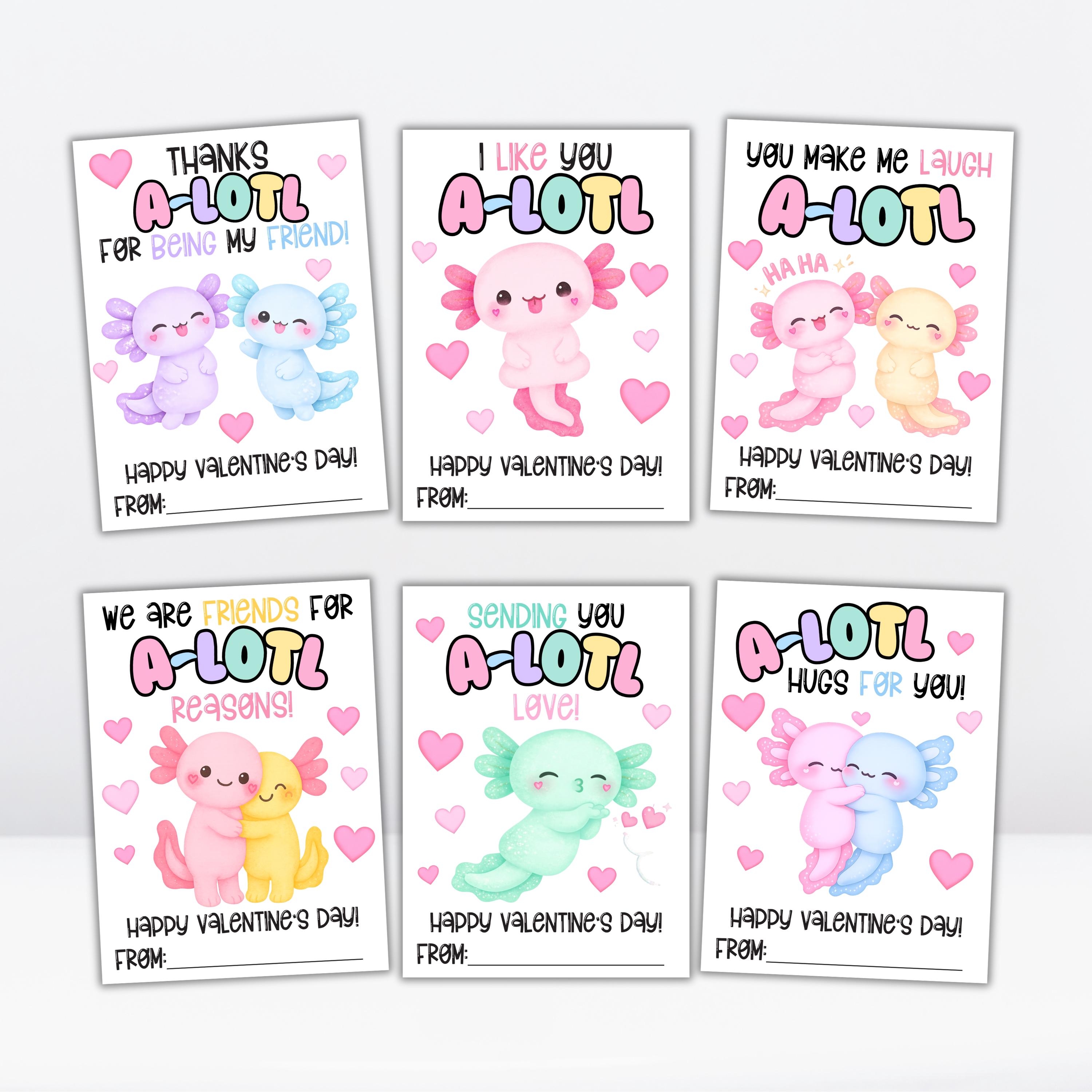 Axolotl Valentine's Day Cards, Axolotl Valentines Cards, Printable ...