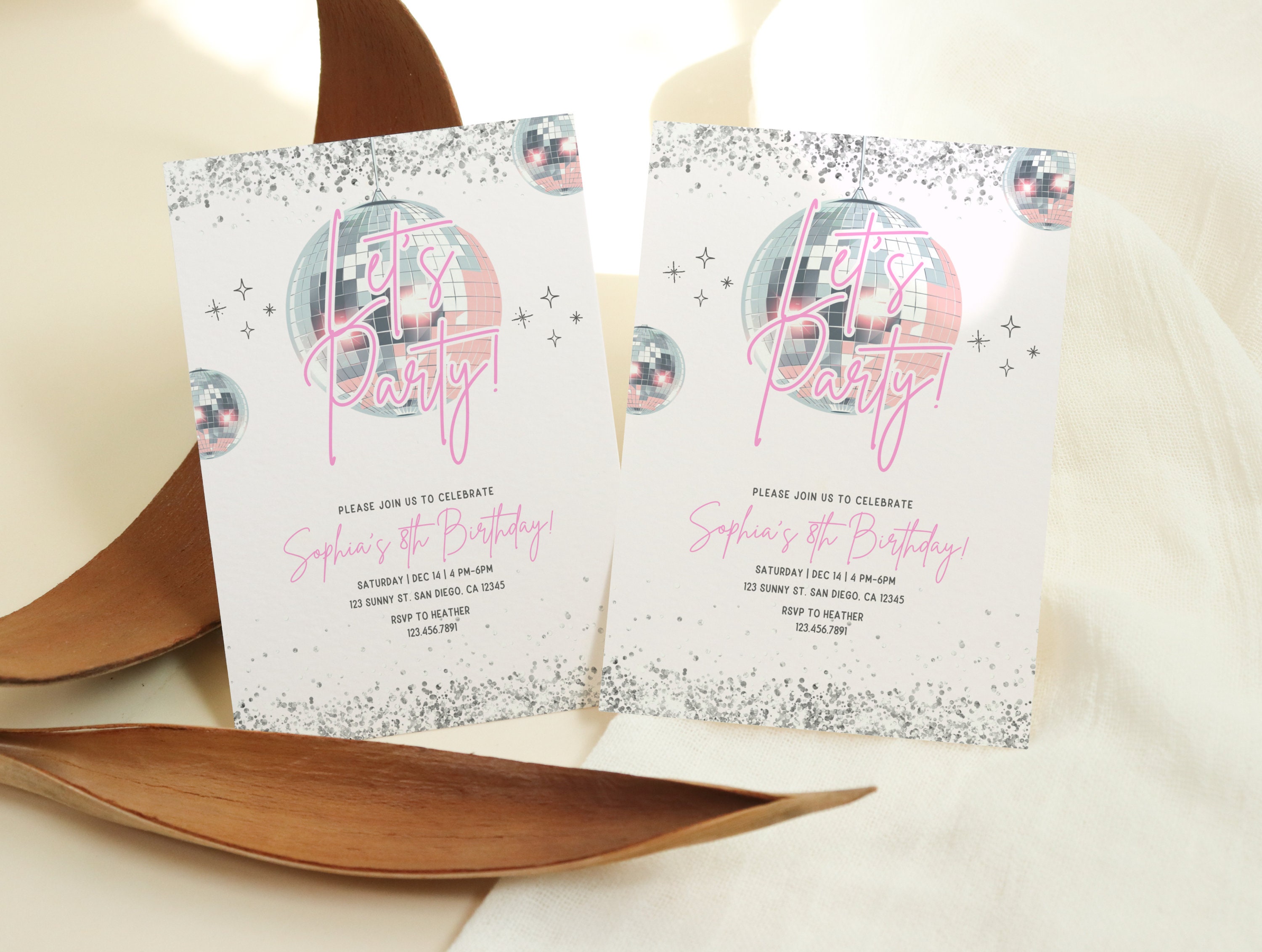 Glitter Disco Party Invite, Disco Party Invite, Digital Invite, Girl ...