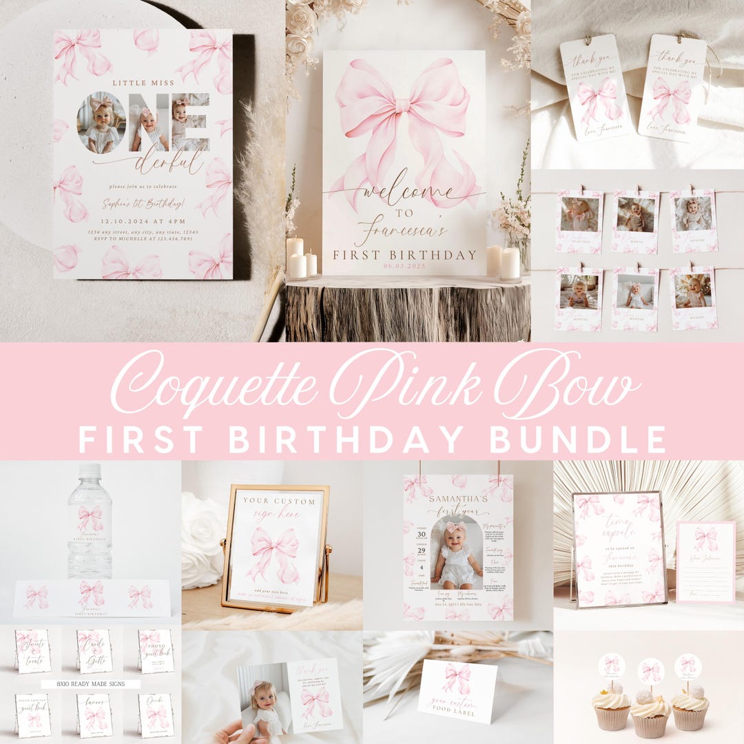 Coquette Pink Bow First Birthday Bundle, 1st Birthday for Girls, Little ...