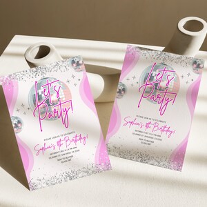 Glitter Disco Party Invite, Disco Party Invite, Digital Invite, Girl ...