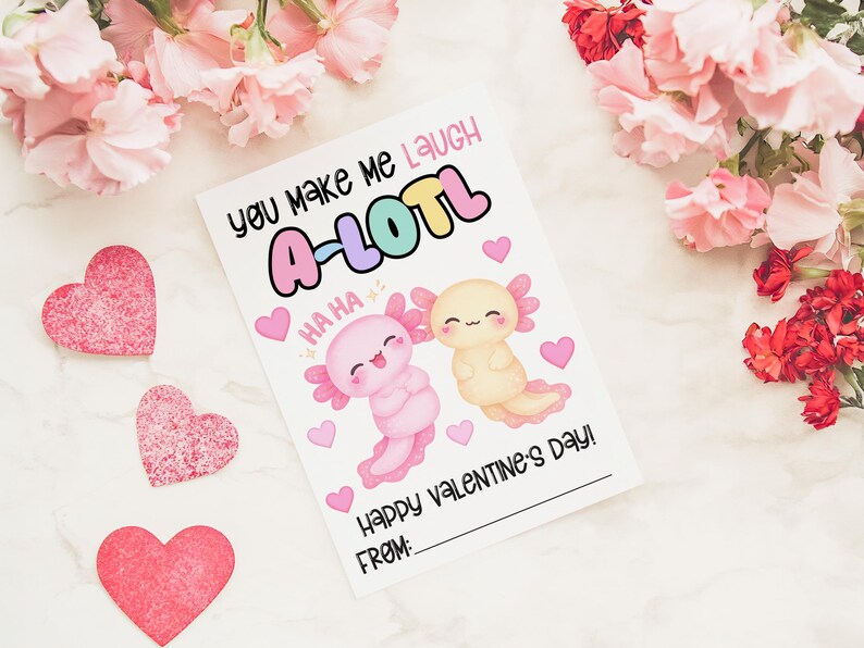 Axolotl Valentine's Day Cards, Axolotl Valentines Cards, Printable ...