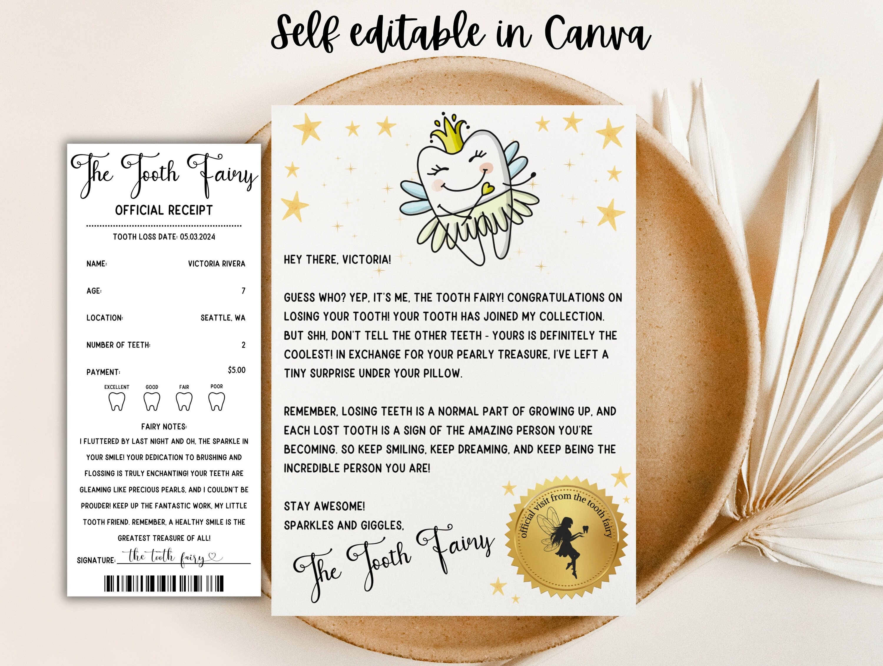 Tooth Fairy Letter, Tooth Fairy Receipt, Tooth Fairy Gift, Tooth Fairy ...