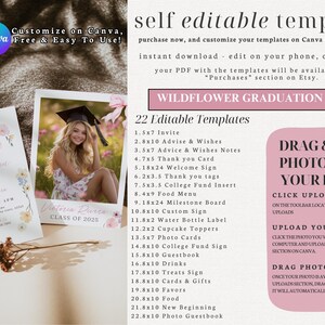 Wildflower Graduation Party Announcement Bundle, Floral Pink Bow Girl ...