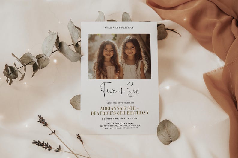 Joint Birthday Invitation With Photo, Sibling Birthday Invitation ...
