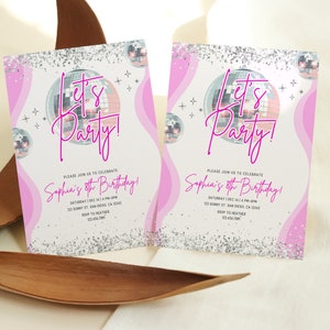 Glitter Disco Party Invite, Disco Party Invite, Digital Invite, Girl ...
