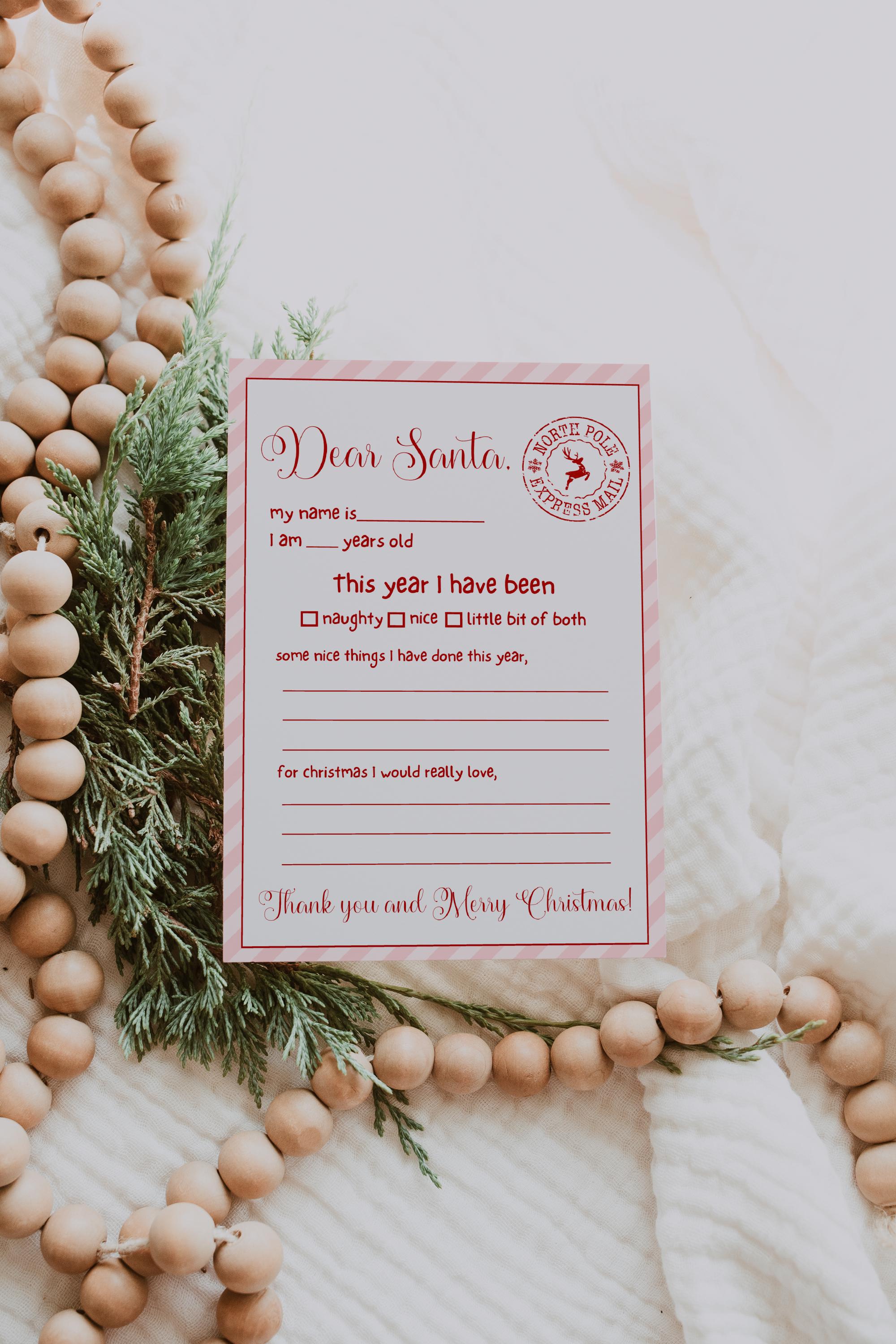 Letter to Santa, Kids Letter to Santa, Pink Girl Printable Letter to ...