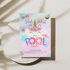 Pool Party Invitation Girl, Pool Party Unicorn Invitation, Digital ...