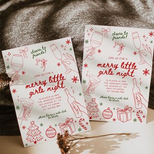Christmas Girls Night in Invite, Holiday Christmas Bow Party Invite ...
