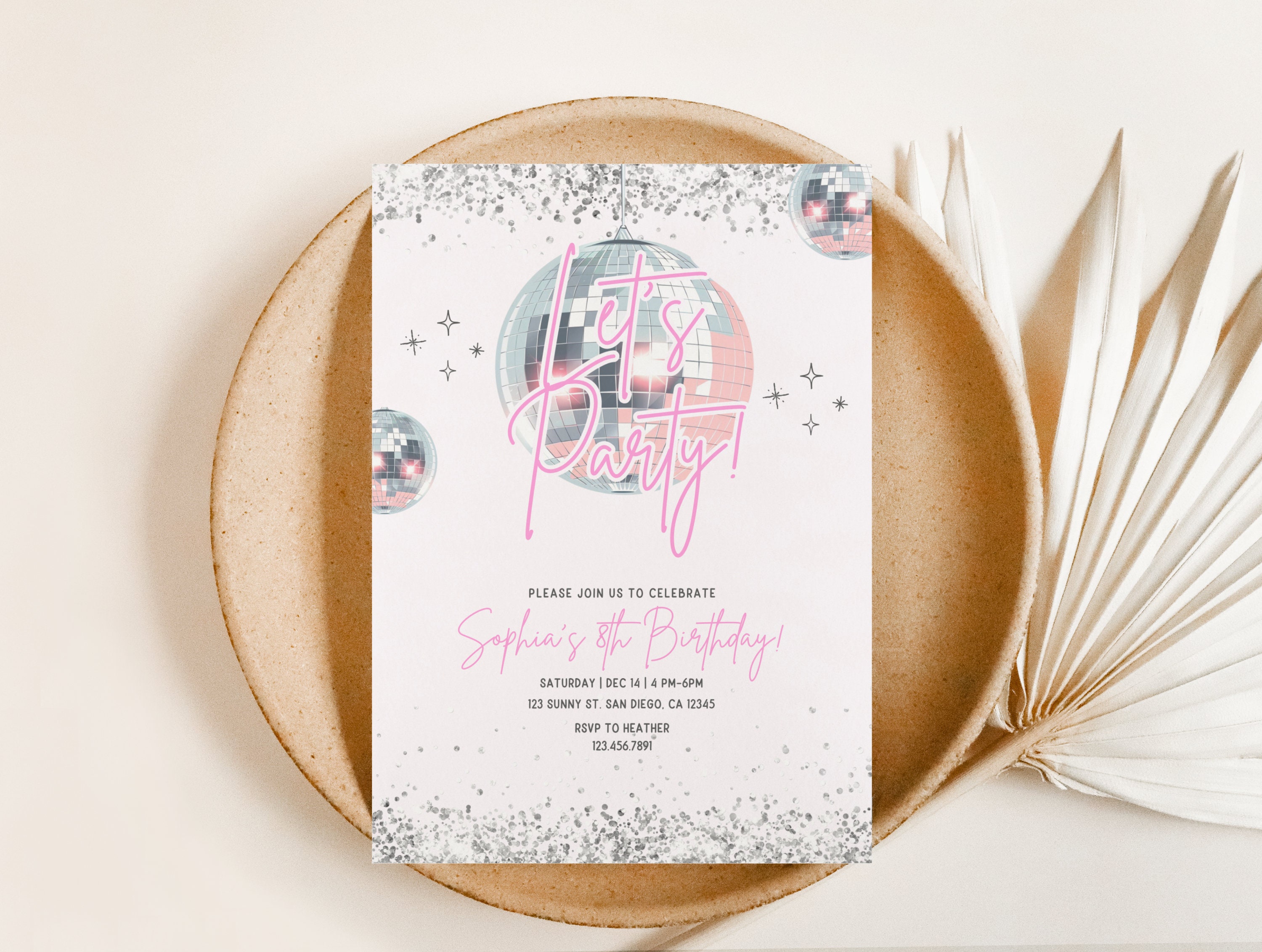 Glitter Disco Party Invite, Disco Party Invite, Digital Invite, Girl ...
