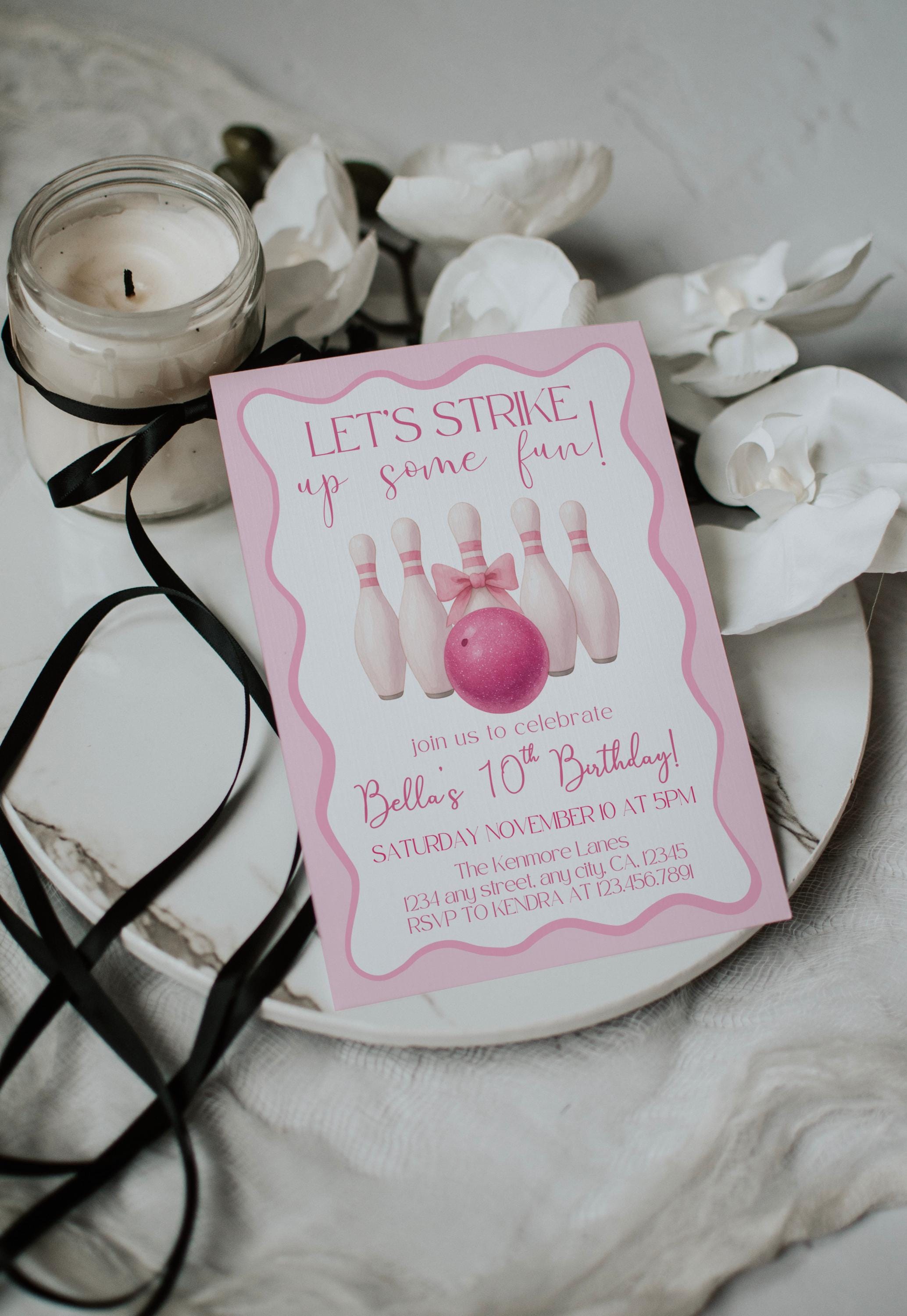 Bowling Birthday Invitation, Girls Editable Pink Bow Bowling Invite ...