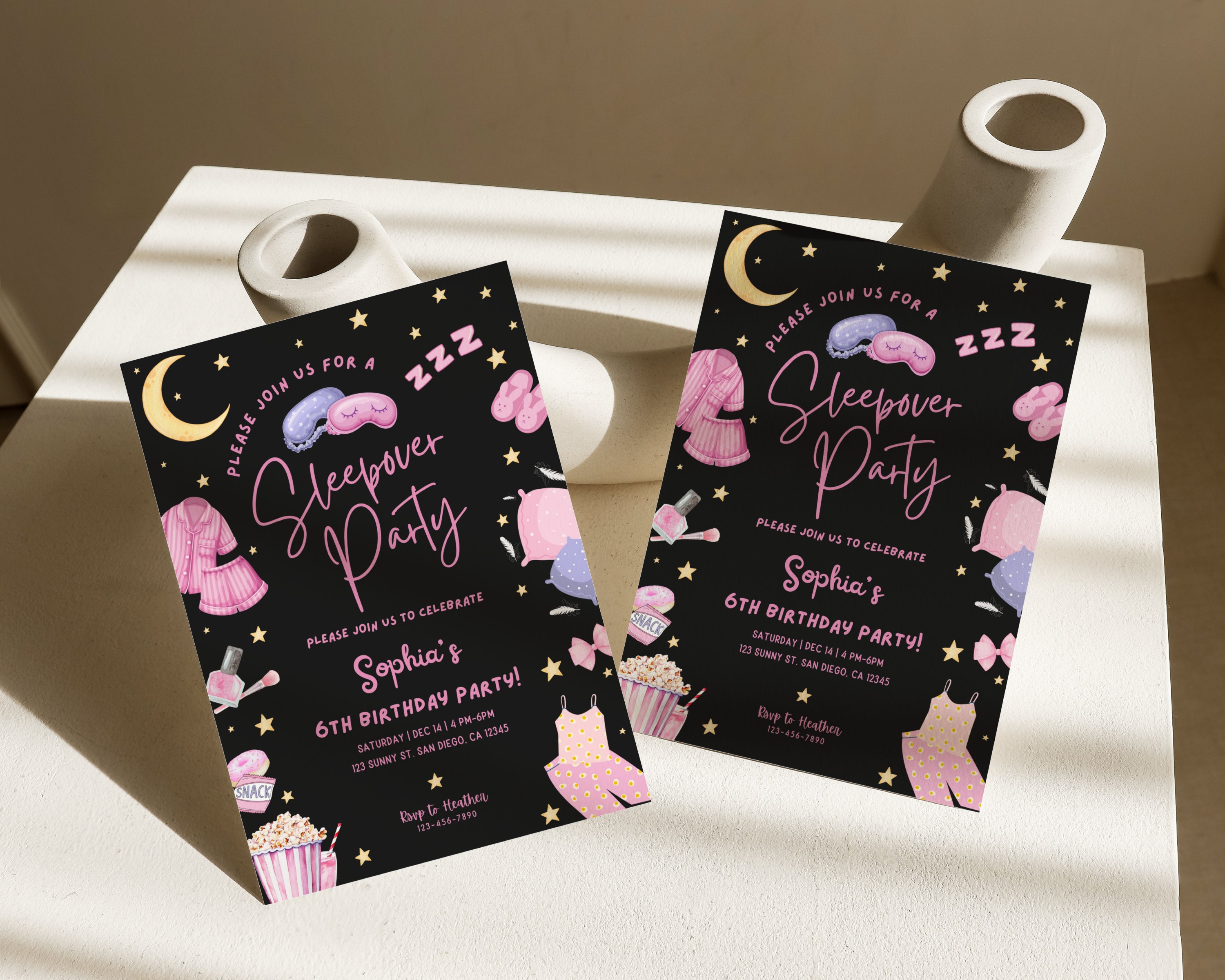 Editable Slumber Party Birthday Invitation, Sleepover Birthday Invite ...