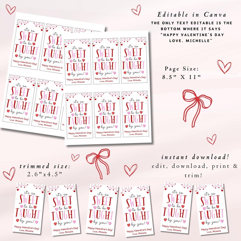 Editable Valentine Gift Tags for Teacher, Valentine Teacher Gift ...