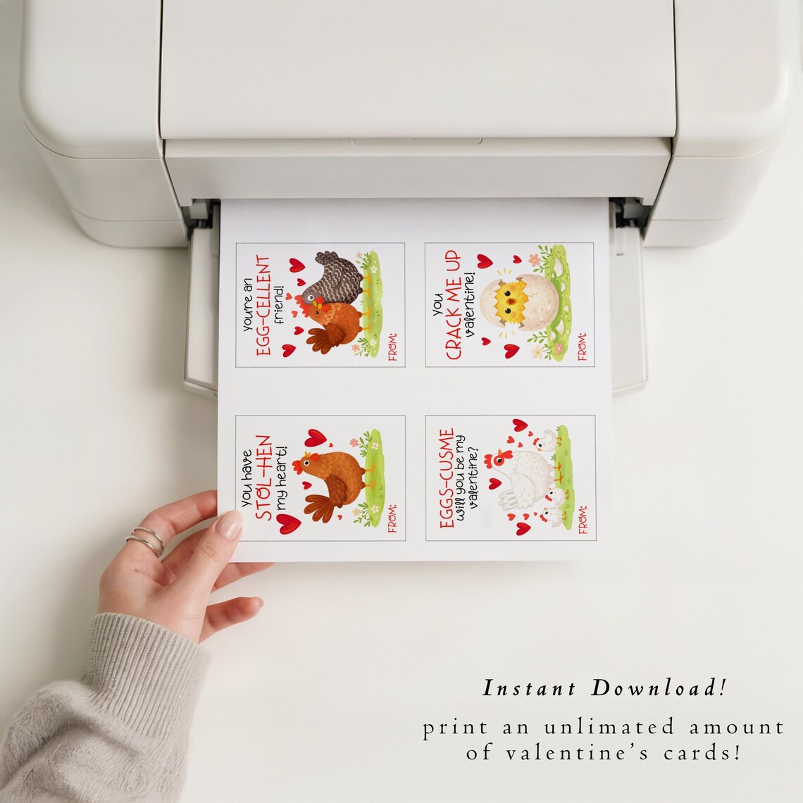 Chicken Valentine's Day Cards, Farm Valentines Cards, Printable ...