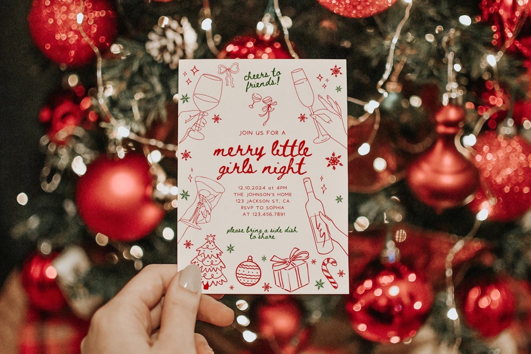 Christmas Girls Night in Invite, Holiday Christmas Bow Party Invite ...