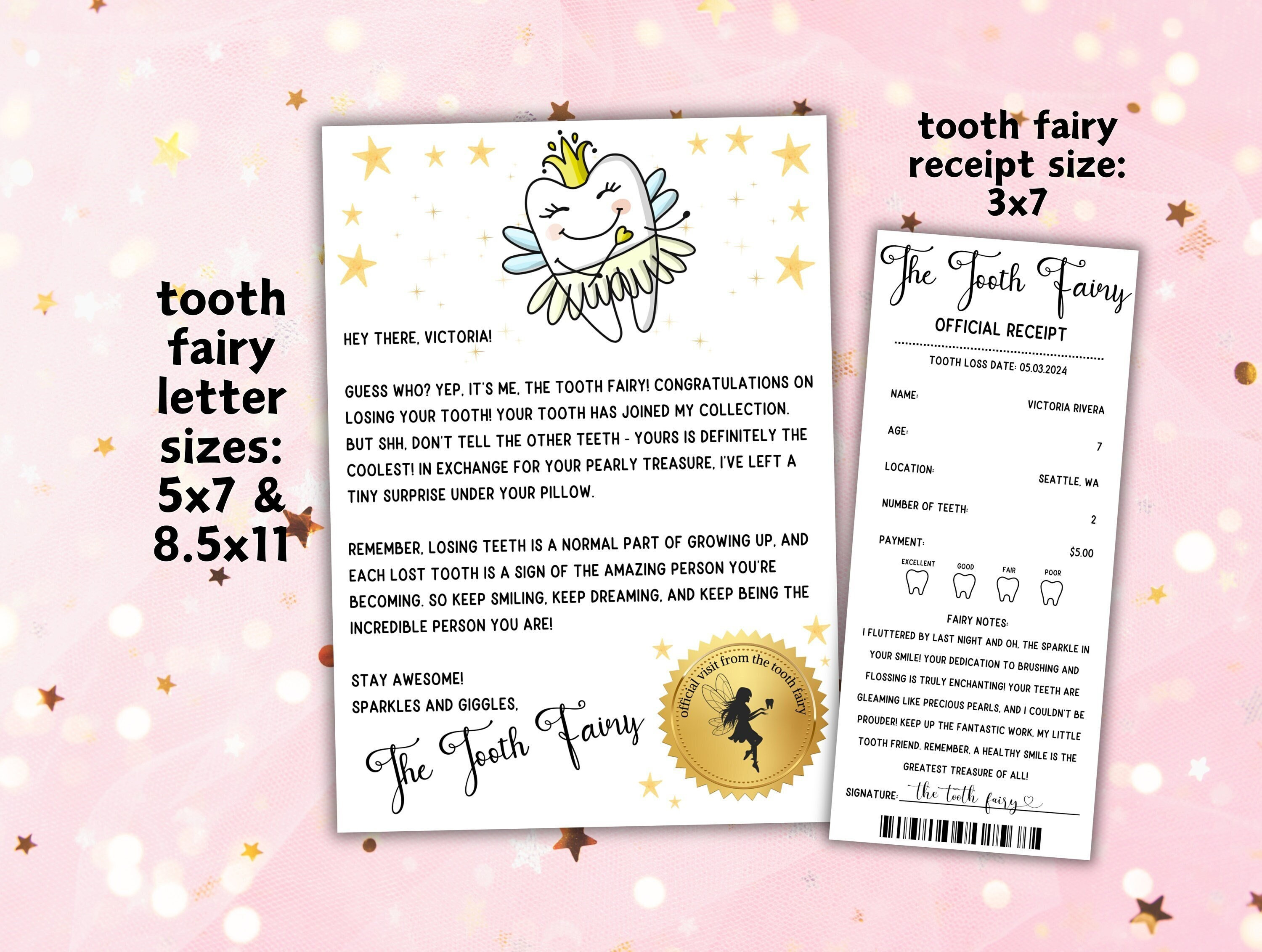 Tooth Fairy Letter, Tooth Fairy Receipt, Tooth Fairy Gift, Tooth Fairy ...