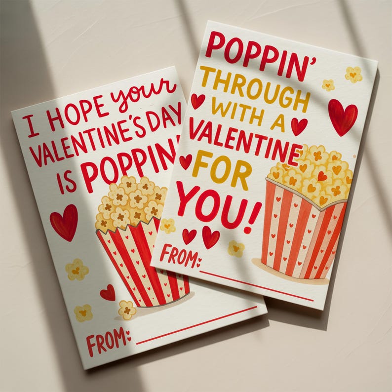 Popcorn Valentine's Day Cards for Kids, Kids Valentine Cards, Poppin ...