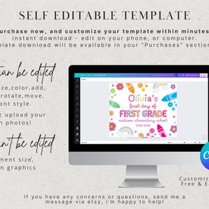 First Day of First Grade Printable Sign, 8x10 Editable, Instant Digital ...