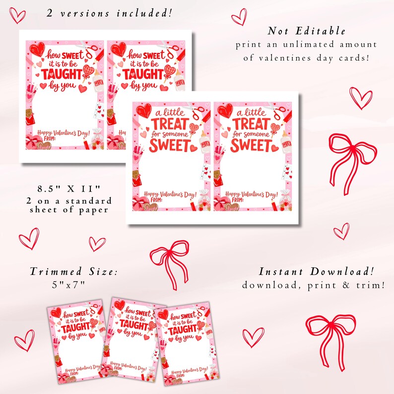Teacher Valentine Gift Card Holder Printable, Valentine's Day Teacher ...