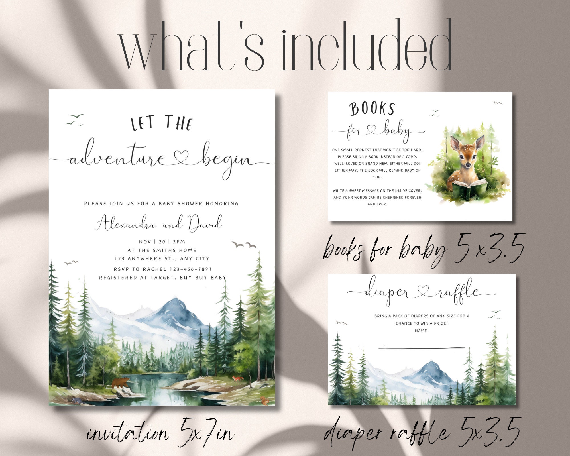 Let the Adventure Begin Baby Shower Invitation Set, Woodland Animals ...