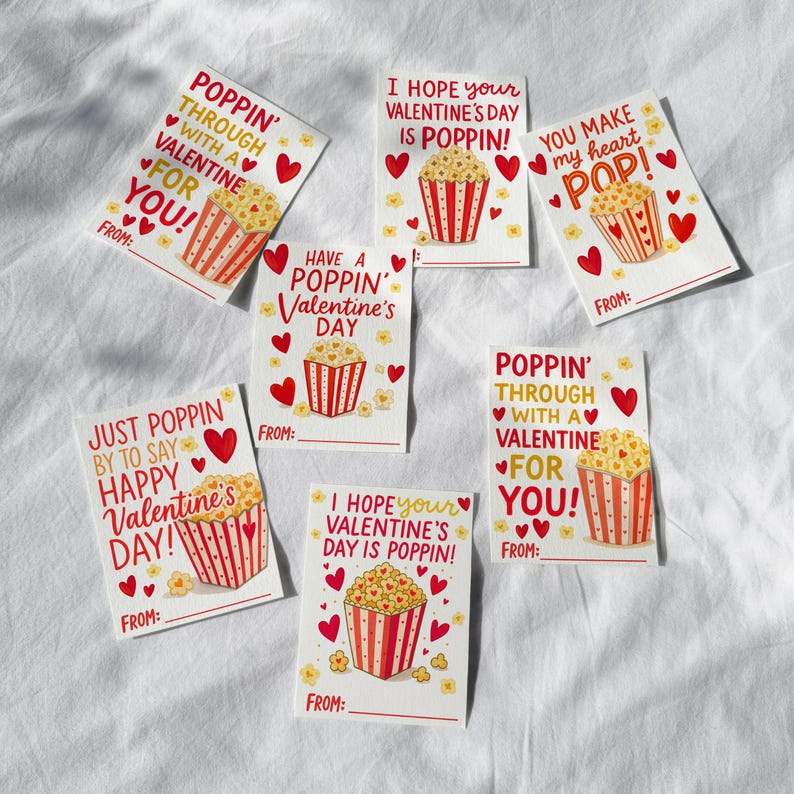 Popcorn Valentine's Day Cards for Kids, Kids Valentine Cards, Poppin ...