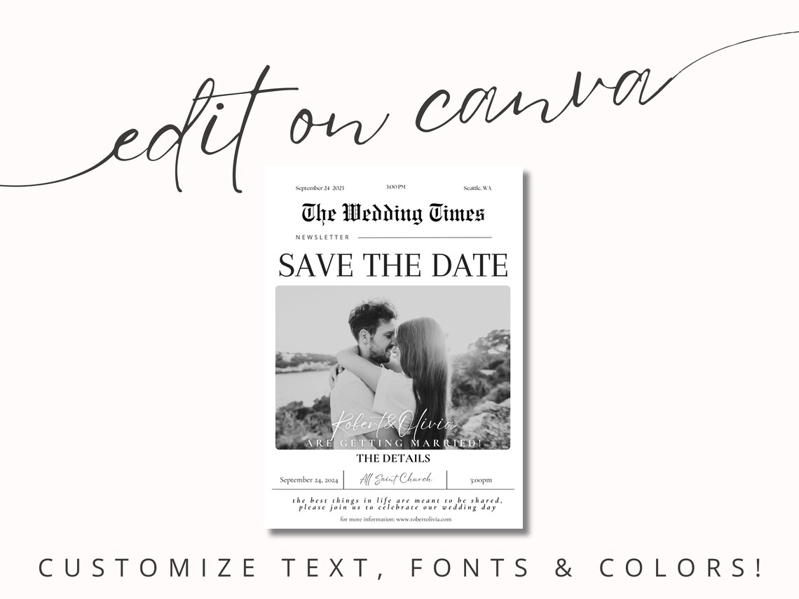 Save the Date Wedding Newspaper Template, Save the Date Newspaper ...