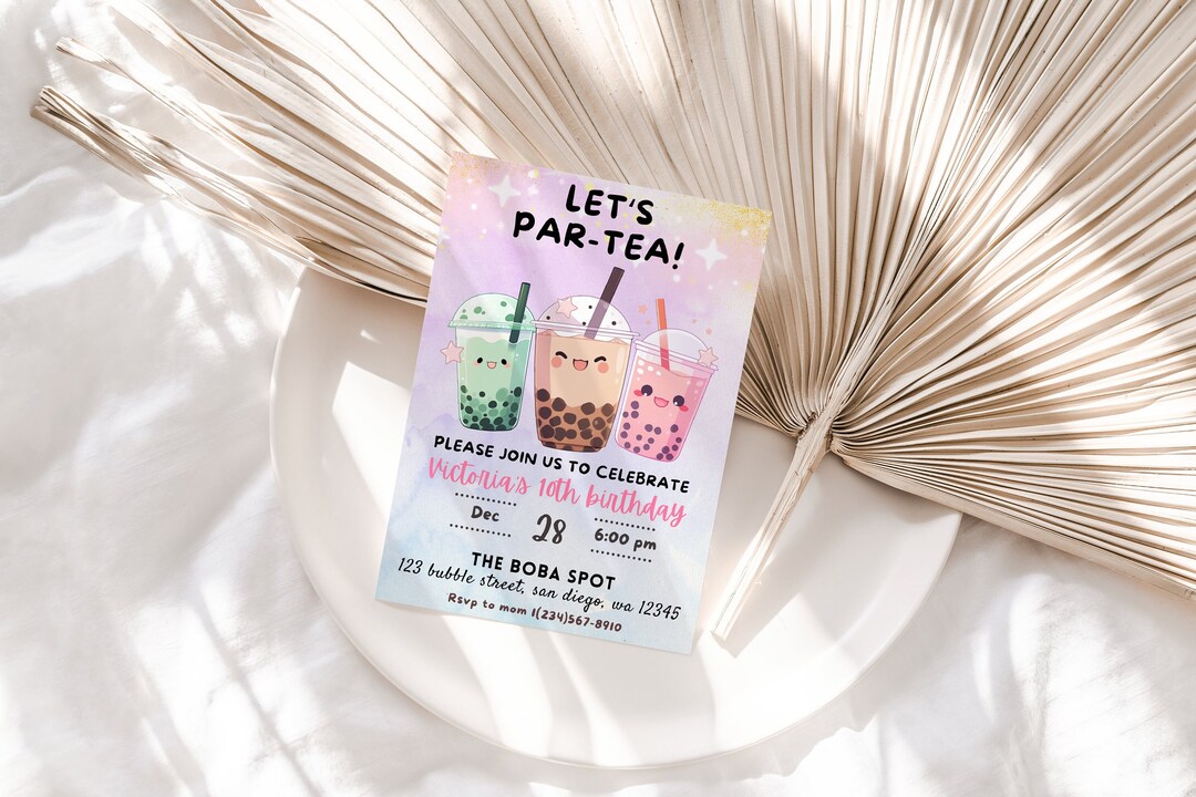 Boba Tea Birthday Invitation, Boba Par-tea Birthday Invitation, Kids ...