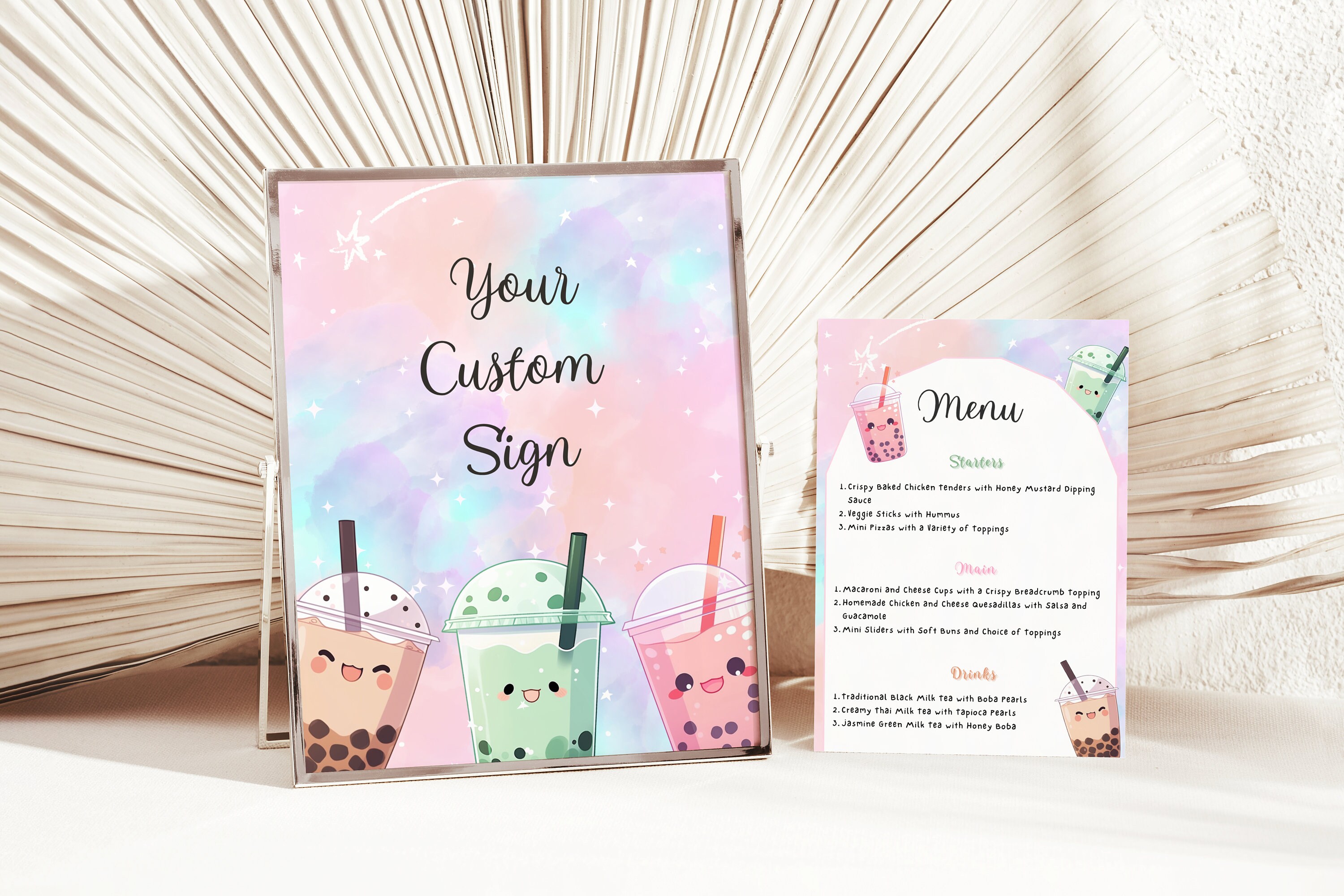 Self-editable Boba Tea Birthday Bundle Invite Tags Signs Cupcake ...