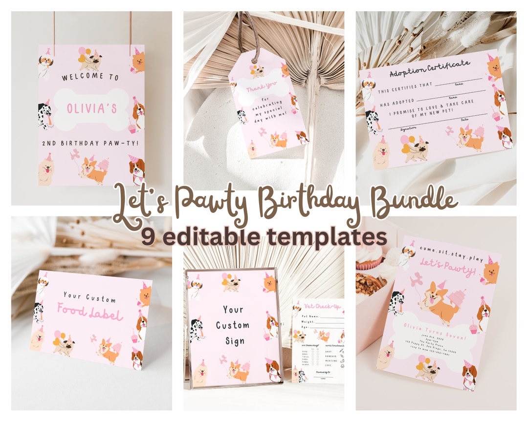 Lets Pawty Digital Template Bundle, Printable Puppy Party Decor, DOG ...