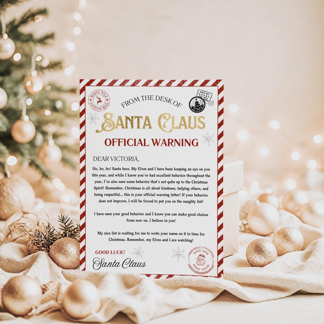 Editable Warning Letter From Santa Template, Printable North Pole SANTA ...