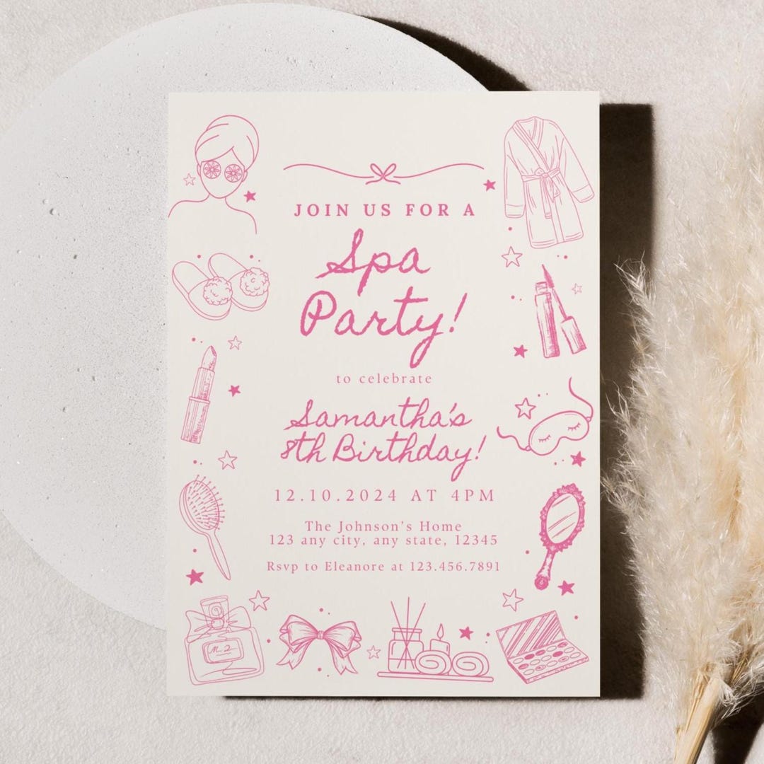 Girls Spa Birthday Invite Spa Party Birthday Invitation Pamper Party ...