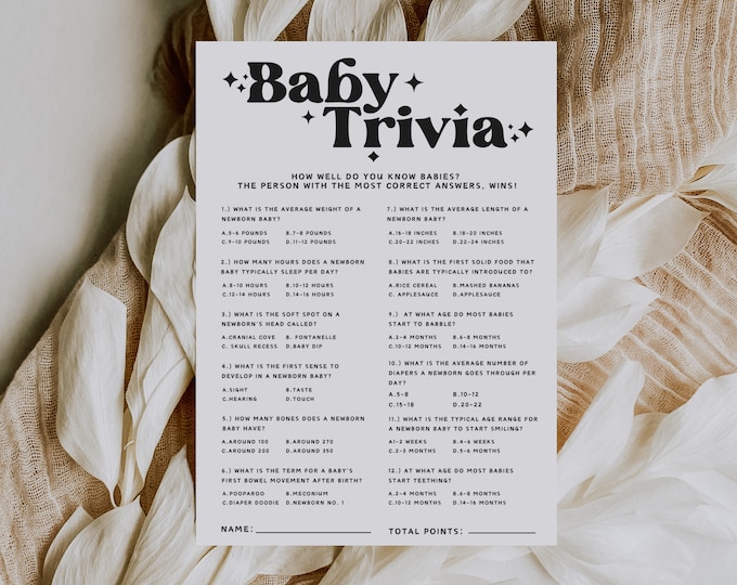 Baby Shower Trivia Game, Printable Baby Shower Games, Baby Shower ...