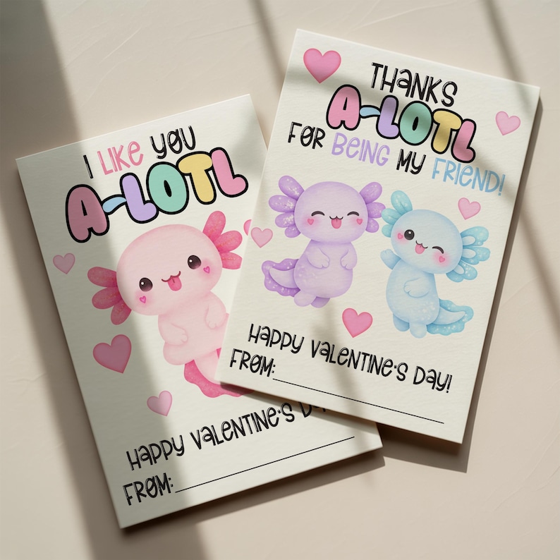 Axolotl Valentine's Day Cards, Axolotl Valentines Cards, Printable ...