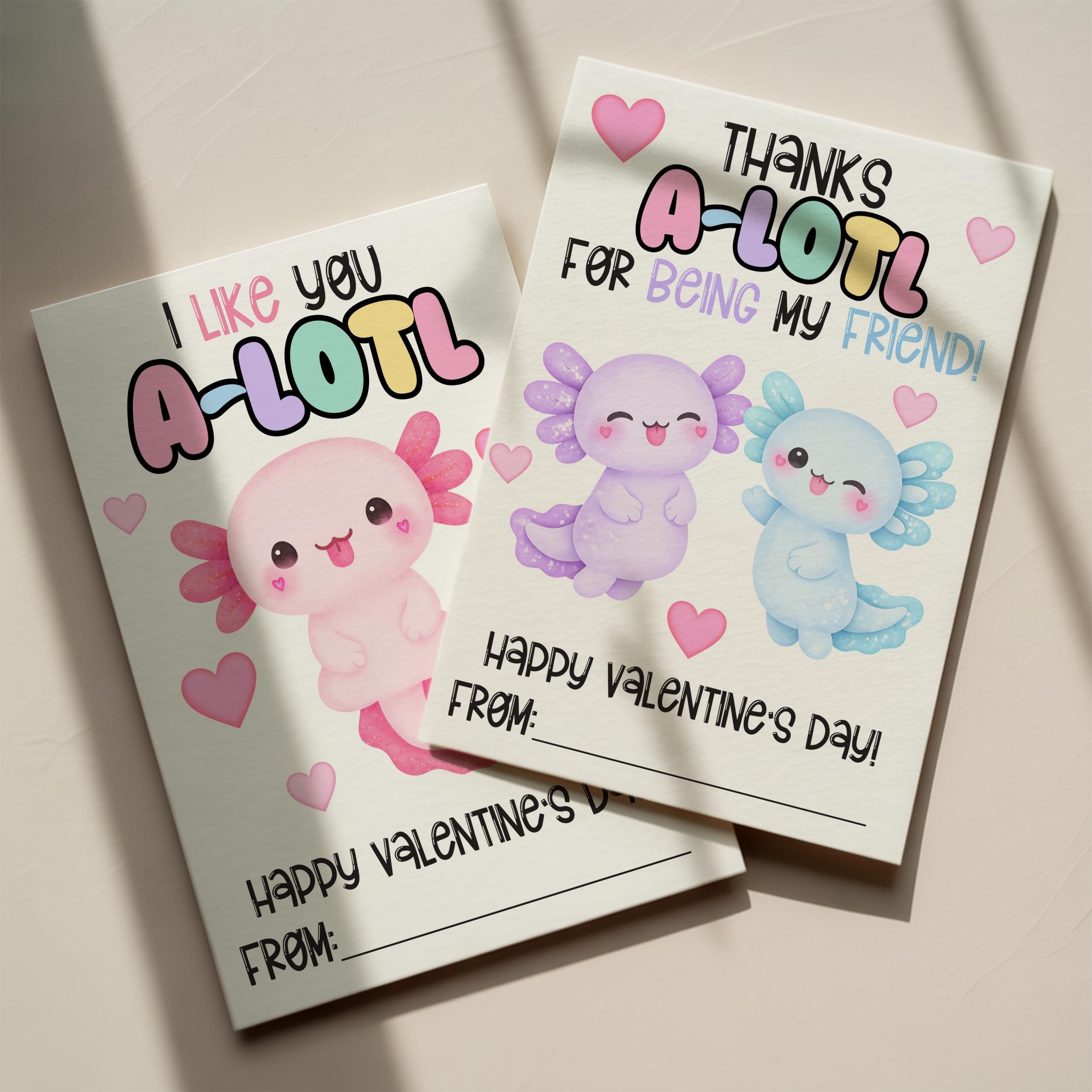 Axolotl Valentine's Day Cards, Axolotl Valentines Cards, Printable ...