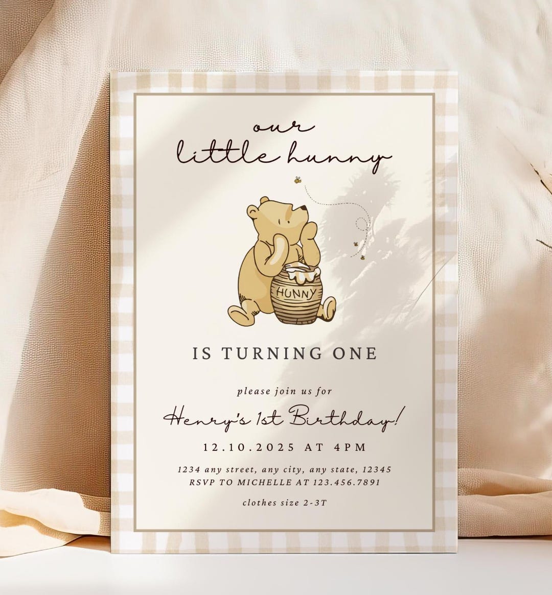 Classic Winnie the Pooh Birthday Invitation, Winnie the Pooh Birthday ...